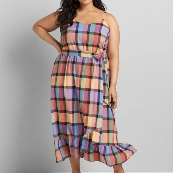 Lane Bryant | Dresses | Lane Bryant Casual Multi Plaid Ruffled Midi ...